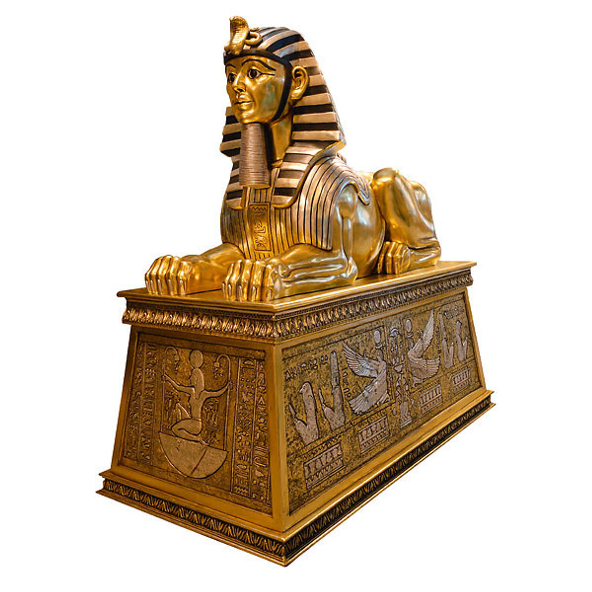 Large Great Sphinx Statue on Plinth Base with Hieroglyphic Designs ...