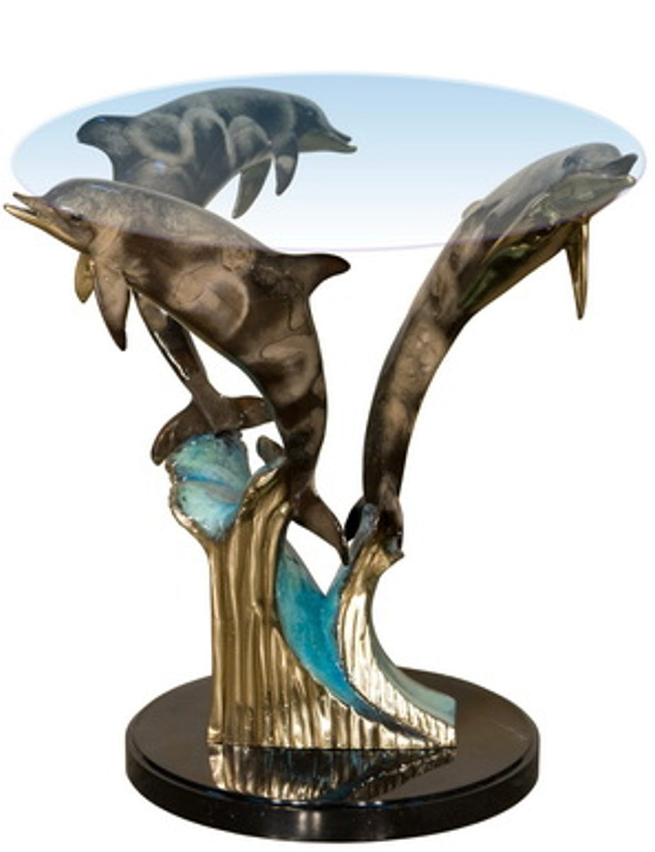 Trio of Dolphin Bronze Table Base Sculpture – timelessbronze.com