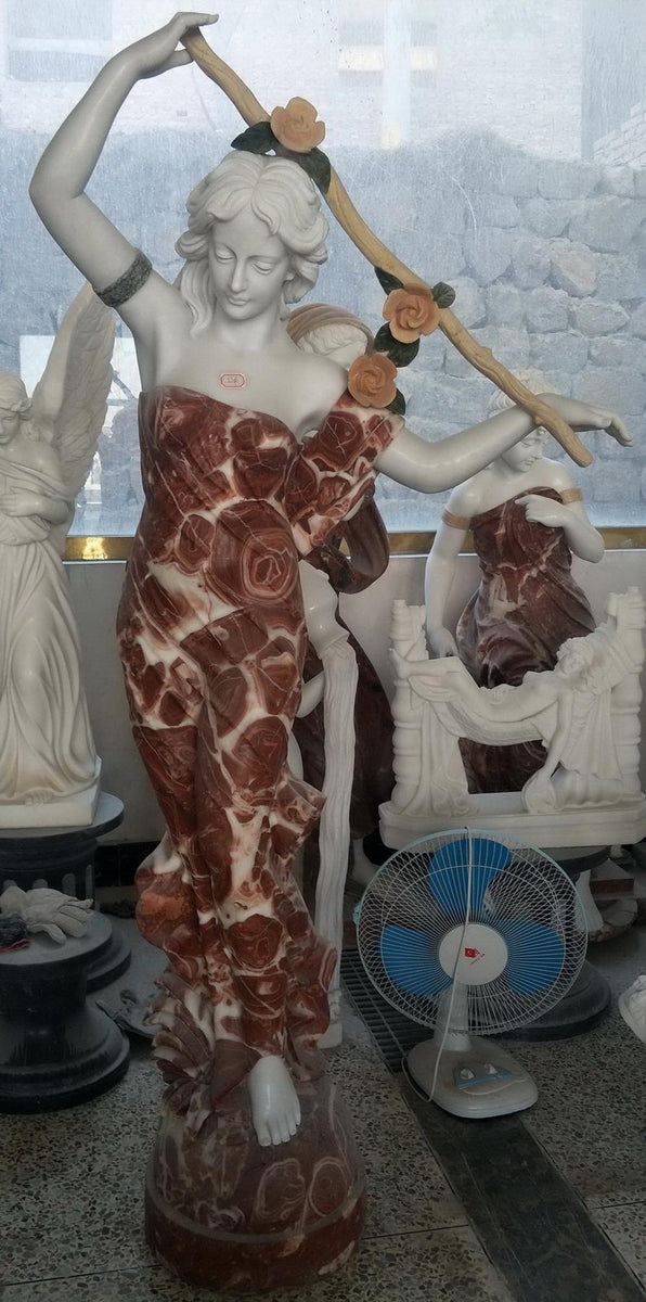 Marble Woman with Roses Statues - Pair – timelessbronze.com