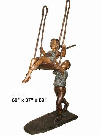 Boy Pushing Girl on a Swing Bronze Sculpture – timelessbronze.com