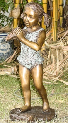 Bronze Girl with Conch Shell Fountain Statue – timelessbronze.com