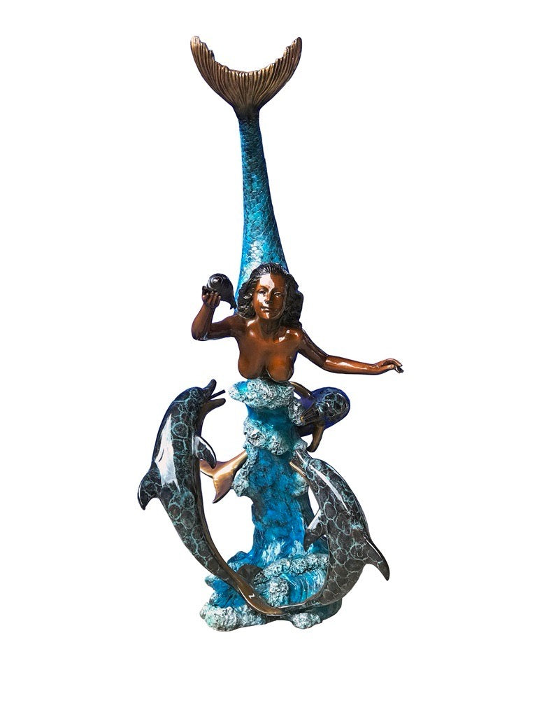 Bronze Life Size Mermaid Fountain Statue with Dolphins Statue ...