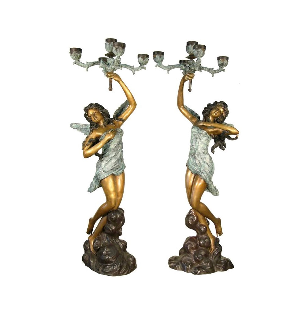 Life Size Fairy Lamp Sculptures Pair – timelessbronze.com