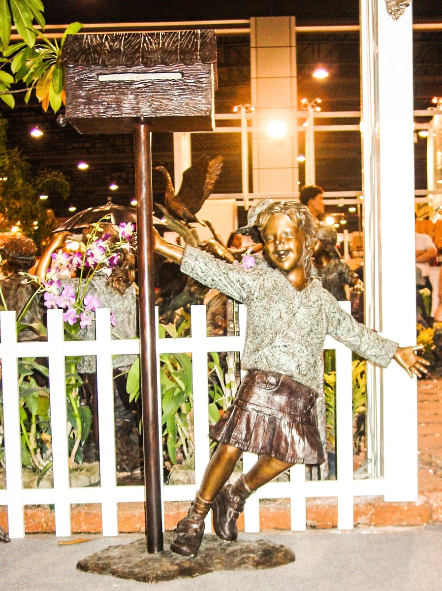 Pretty School Girl Bronze Mailbox Statue – timelessbronze.com