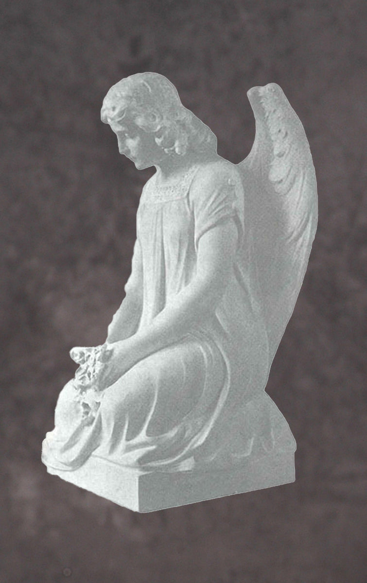 Kneeling Angel with Flowers Marble Sculpture – timelessbronze.com