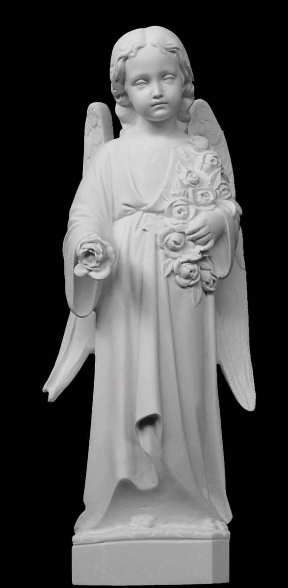 Beautiful Angel with Roses Marble Statue - 24”H – timelessbronze.com