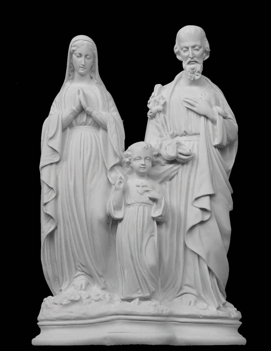 Catholic Holy Family Marble Statue With Sacred Heart 16 H