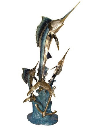 Life Size 3 Bronze Swordfish Fountain Statue – timelessbronze.com