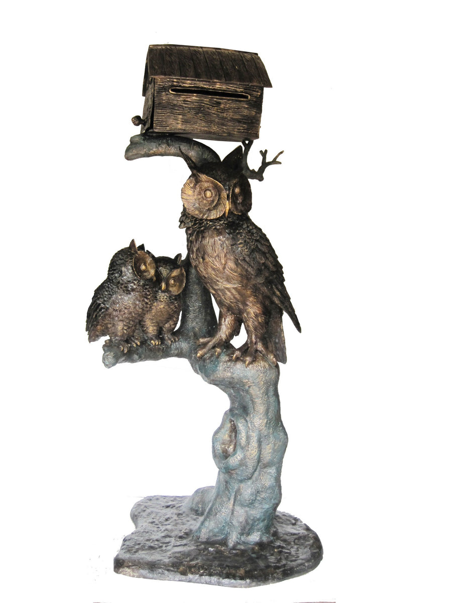 Bronze Owl Mailbox Statue with Colored Finish - 57”H – timelessbronze.com