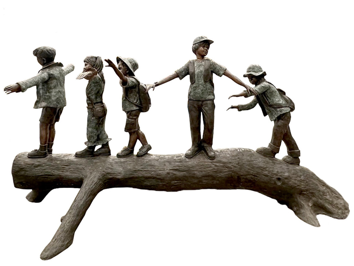 Monumental Children on Log Bronze Park Sculpture – timelessbronze.com