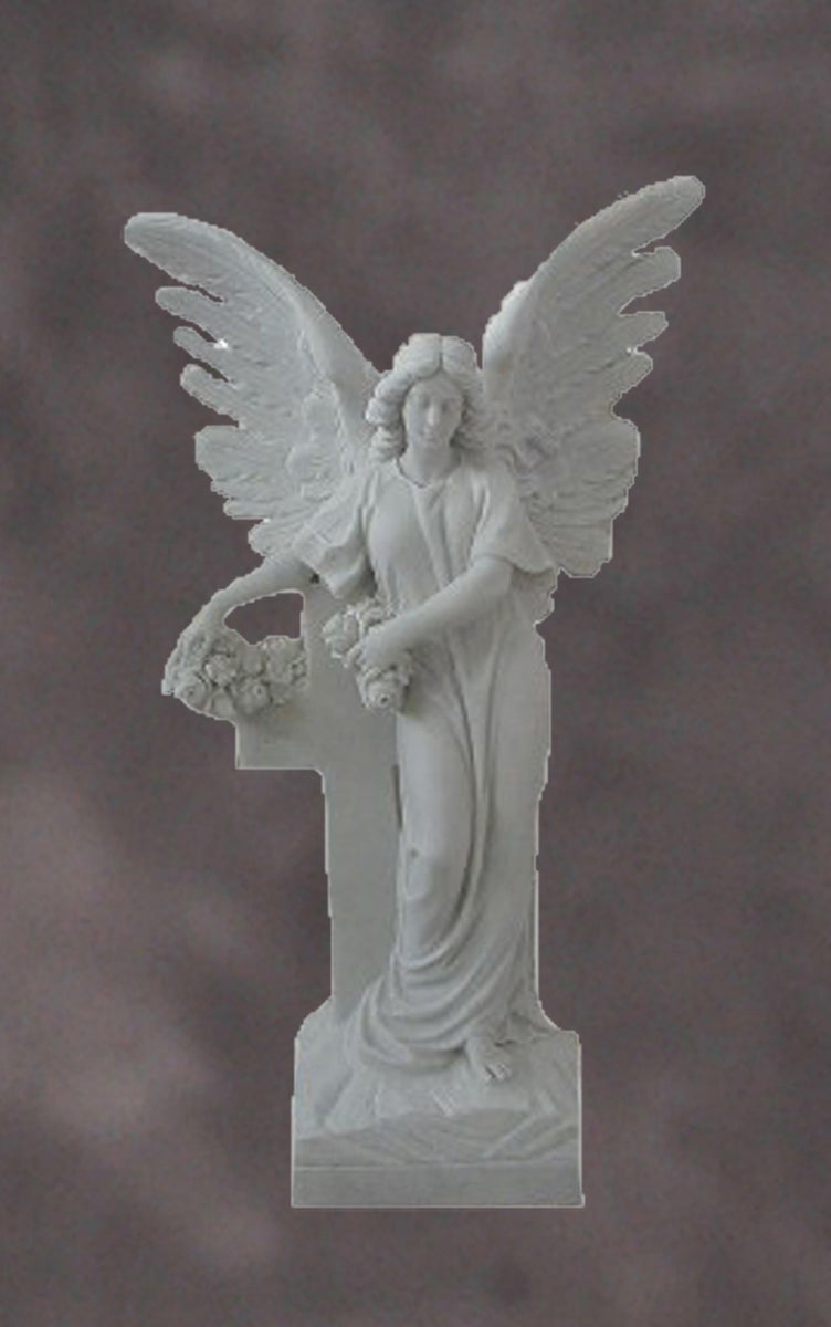 Memorial Angel with Cross Granite Statue – timelessbronze.com