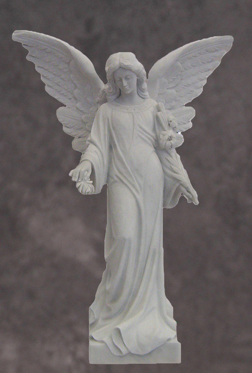 Memorial Angel of Grace with Lily Granite Statue – timelessbronze.com
