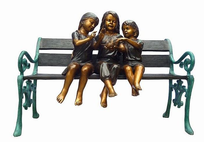 Large Bronze Girls in a Park Bench Statue – timelessbronze.com